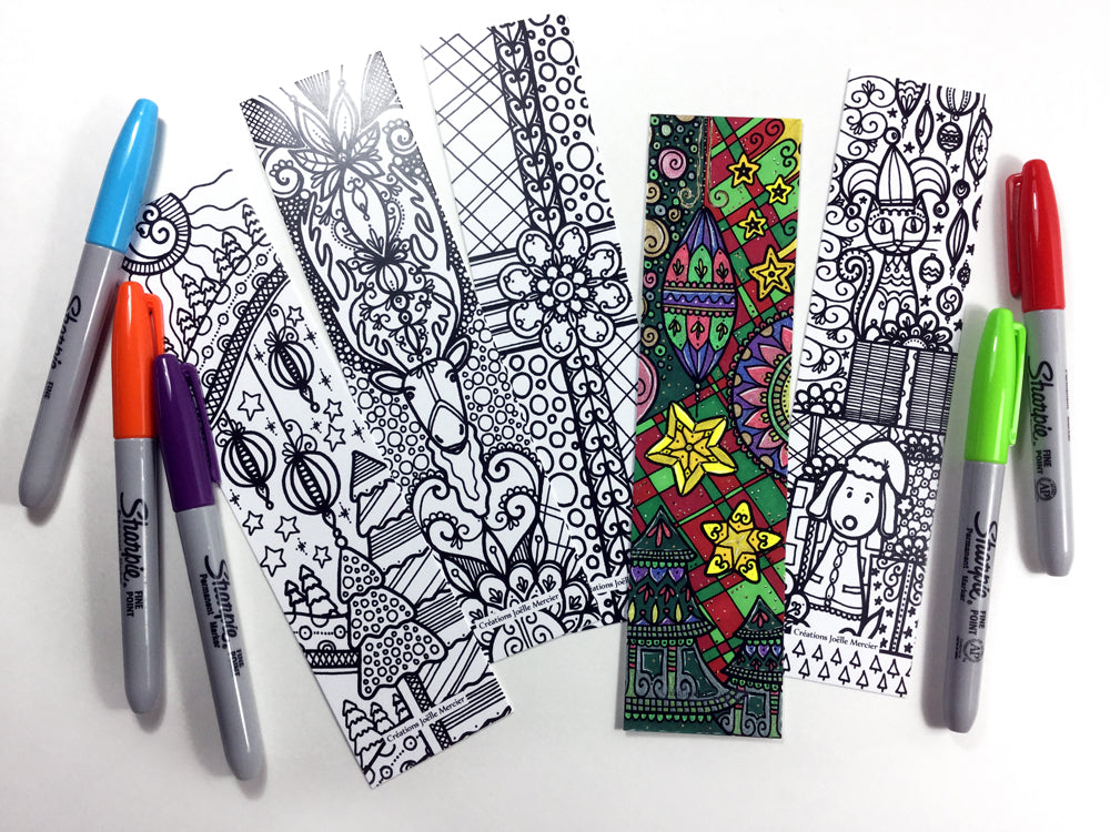 Lot de 5 signets Noël, marque-page, à colorier – Créations Joëlle Mercier