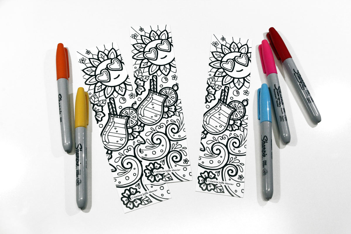 Signet Plaisirs d'été, marque-page à colorier – Créations Joëlle Mercier