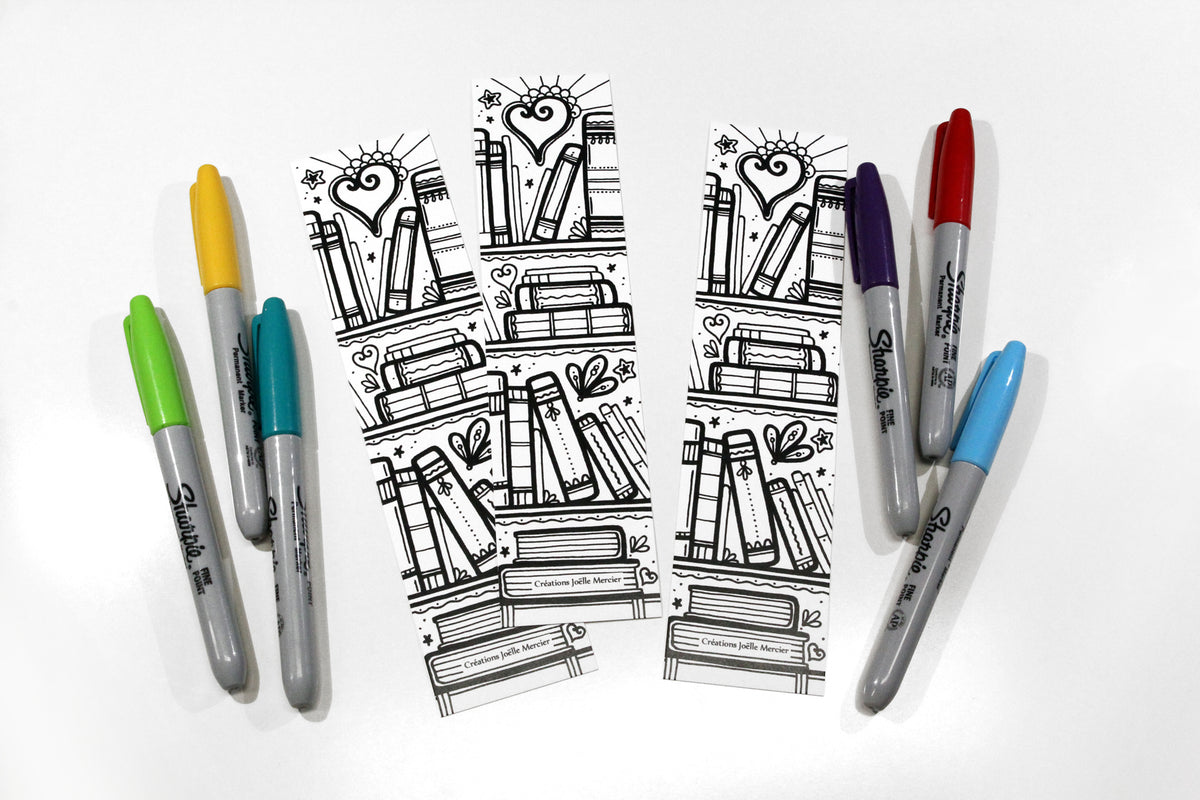Signet Bibliothèque, livres, marque-page à colorier – Créations Joëlle ...