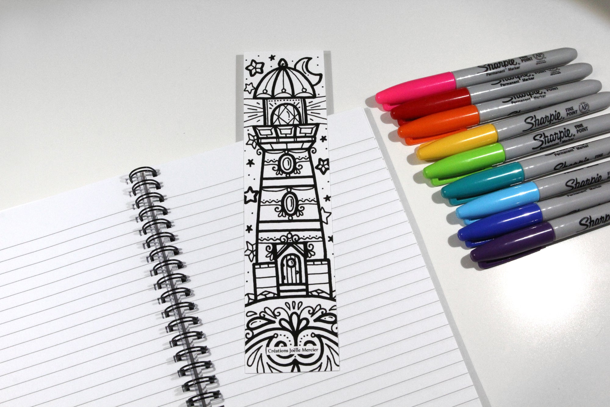 Signet Phare, marque-page à colorier – Créations Joëlle Mercier
