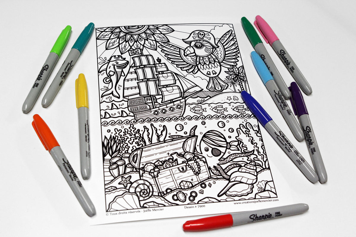 Dessin #7900 Mandala à colorier imprimé sur carton, LES PIRATES, batea ...