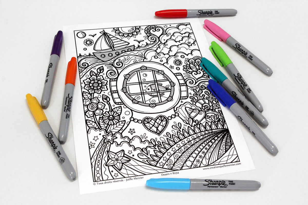 Dessin #8234 Mandala à colorier imprimé sur carton, SCAPHANDRE, sous l ...
