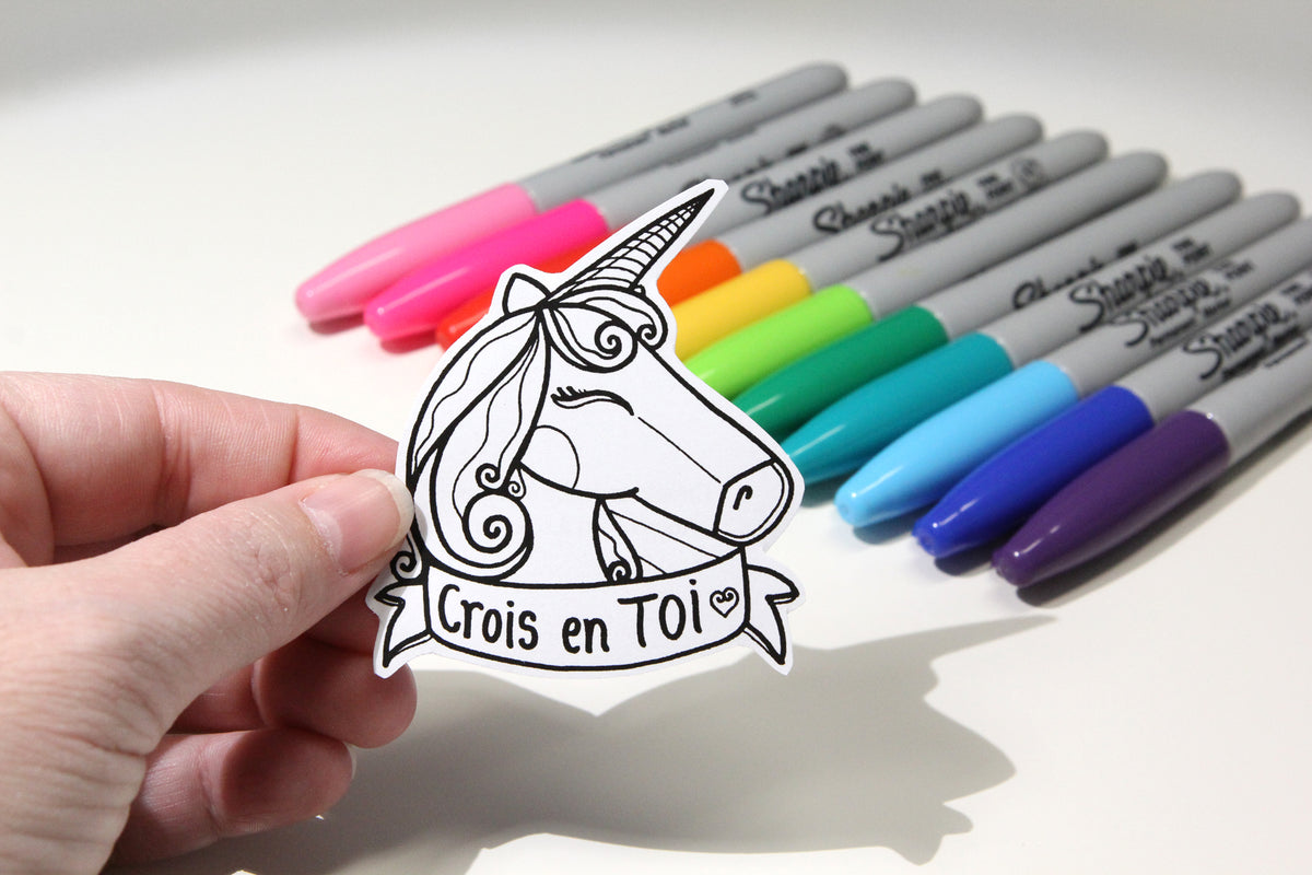 UN Autocollant à colorier pré-coupé, LICORNE CROIS EN TOI – Créations ...